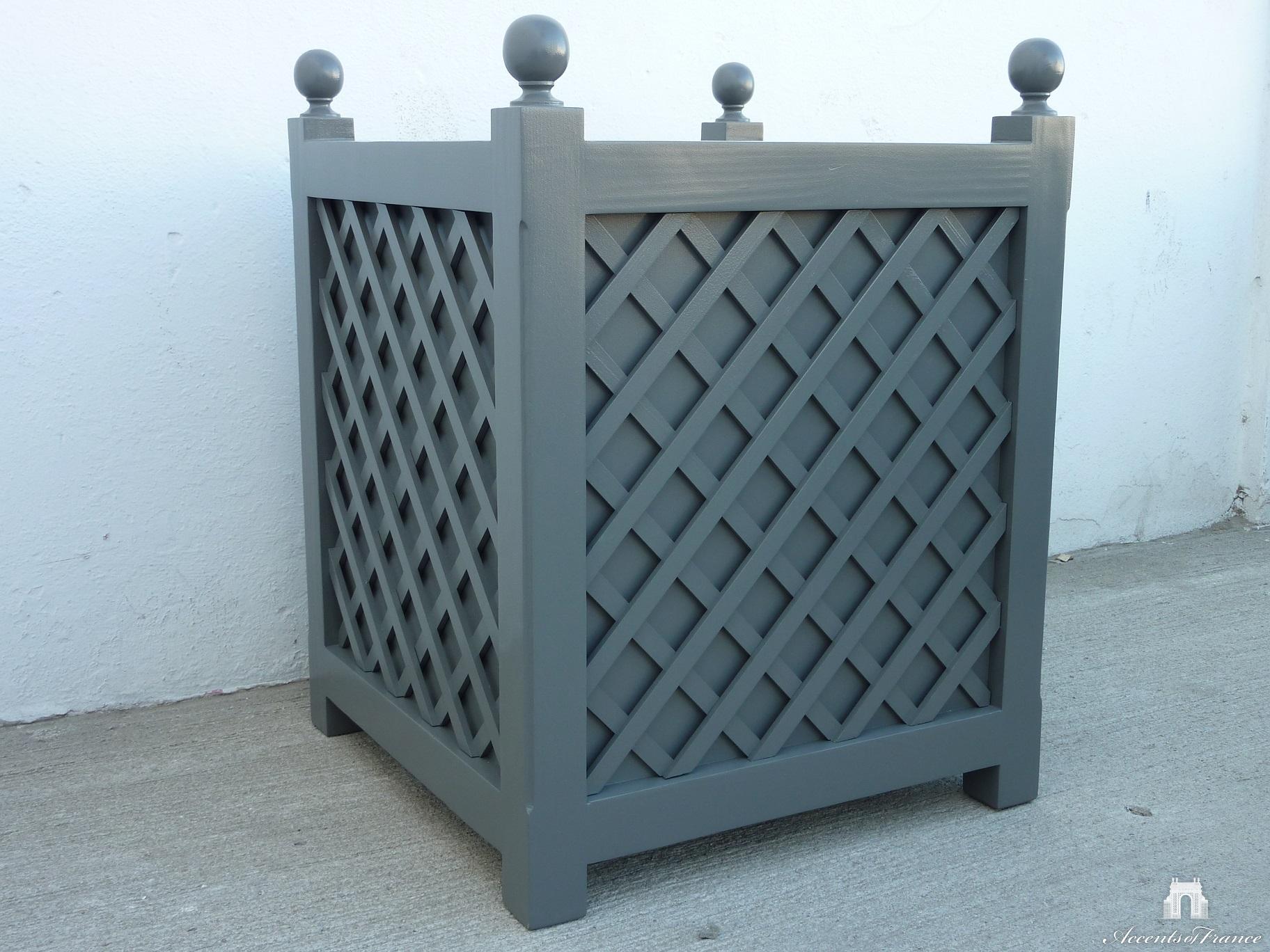 Wood Versailles Treillage Planter Box with Ball Finial - Accents of France